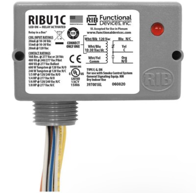 FUNCTIONAL DEVICES INC / RIB RIBU1C Wired Relay,10-30VAC/DC, 120VAC,10A ...