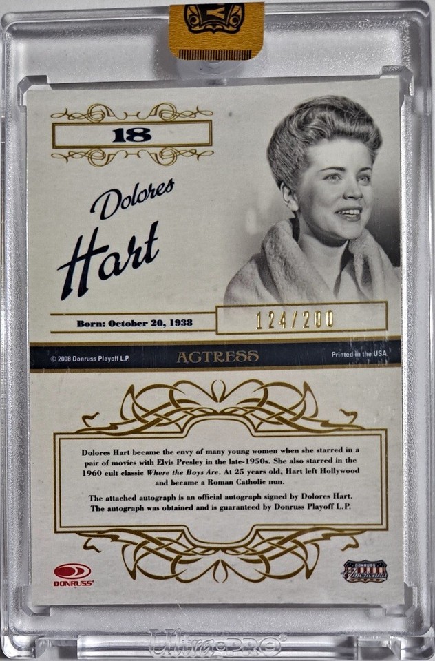 2008 CELEBRITY CUTS CENTURY #18 DELORES HART AUTOGRAPH CARD 124/200 ...