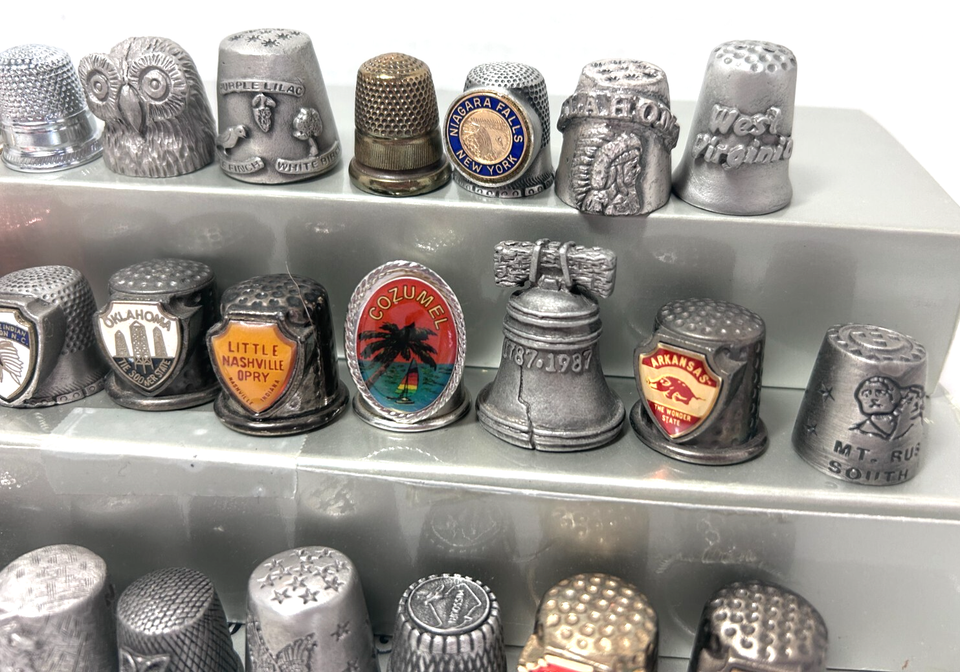 Vtg Metal Silver Tone Sewing Thimble State Souvenir Traveling Lot ...
