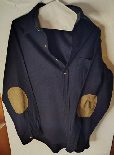 Pendleton long sleeve elbow patch dark blue shirt 100% virgin wool Made ...