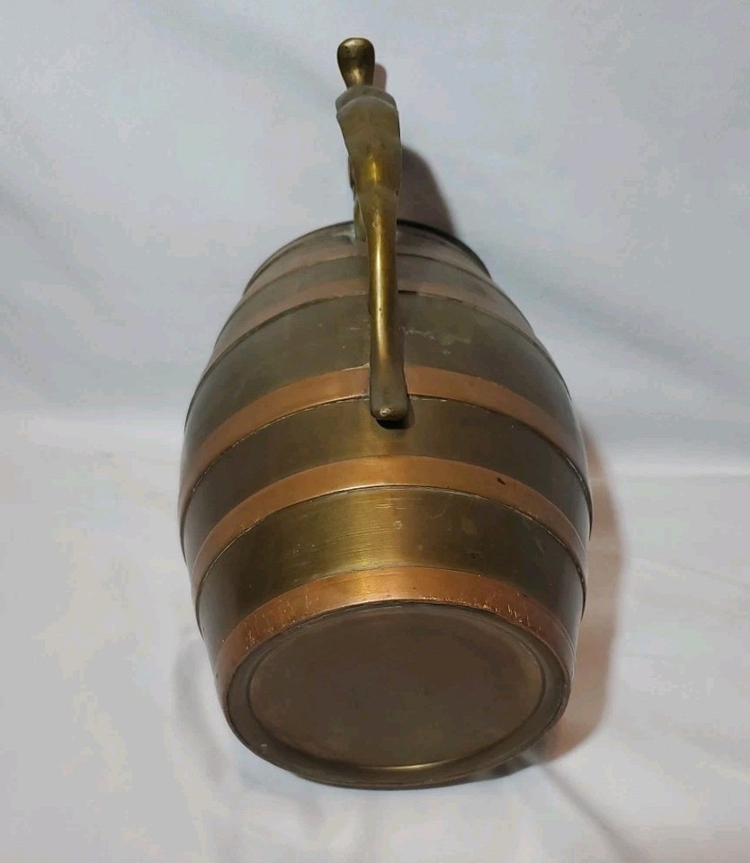 Vintage Brass/Copper Tankard Beer Stein Barrel Flagon Mug Hinged Lidded ...