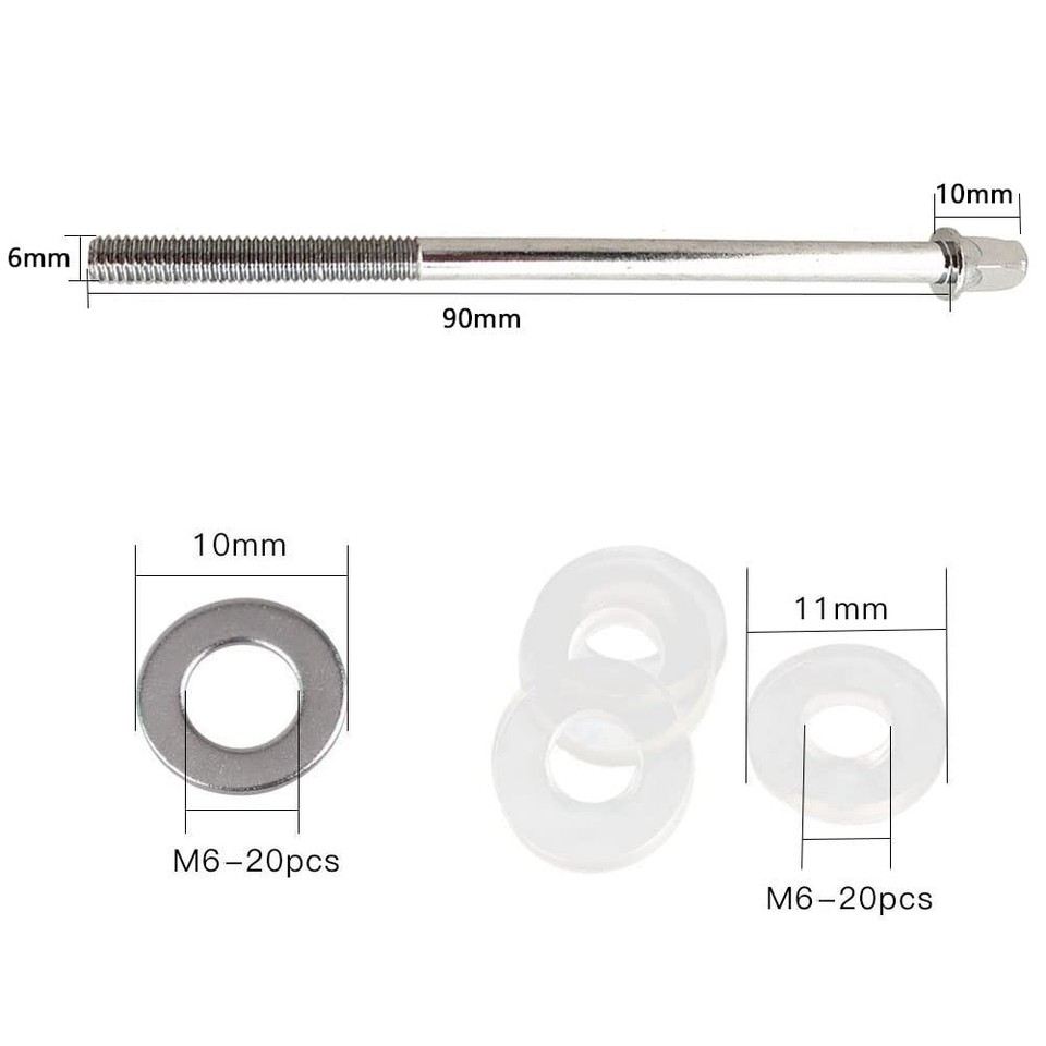 90mm Bass Drum Tension Rods with Washers Drum Set Mounting Hardware 20 ...