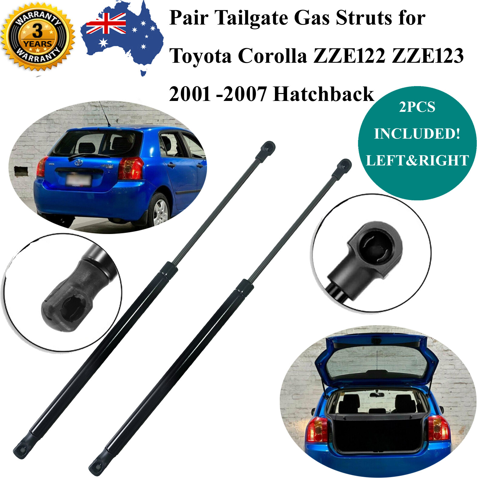 2x Tailgate Boot Gas Struts for Toyota Corolla ZZE122R ZZE123R ...