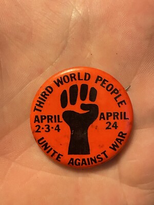VINTAGE ANTI VIETNAM WAR PEACE PROTEST CAUSE PIN BACK BUTTON BLACK ...