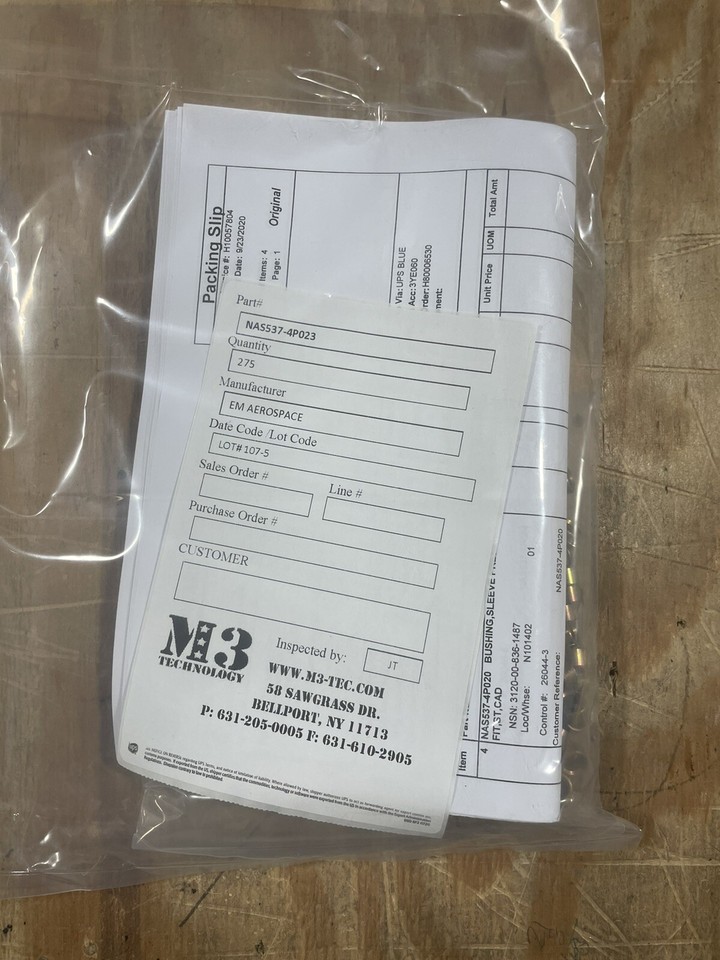 NAS537-4P023 EM AEROSPACE BUSHING 55PC | eBay