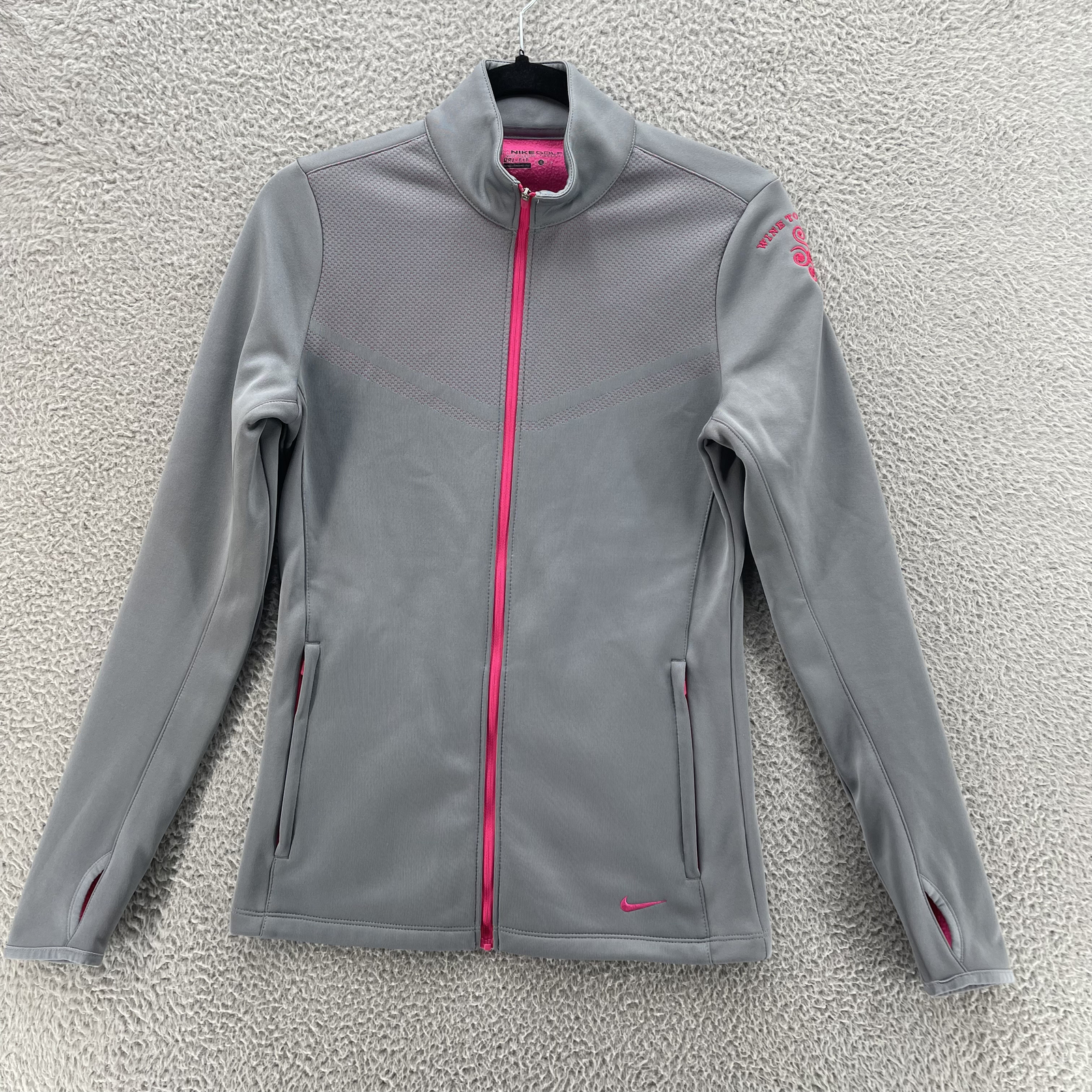 Nike Hypervis Jacket Women Small Grey Pink Trim Hole Thumbhole Dri Fit ...