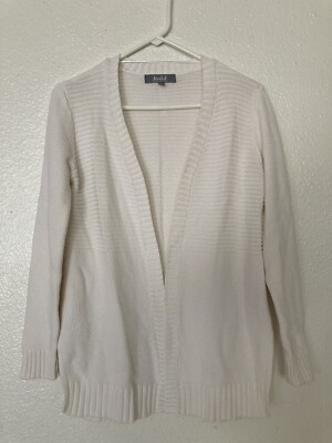 Sweater Marled Women’s Cardigan Open Front Long Sleeve White Size S | eBay