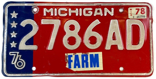 Vintage 1978 Michigan Farm License Plate 2786AD Man Cave Garage Pub ...