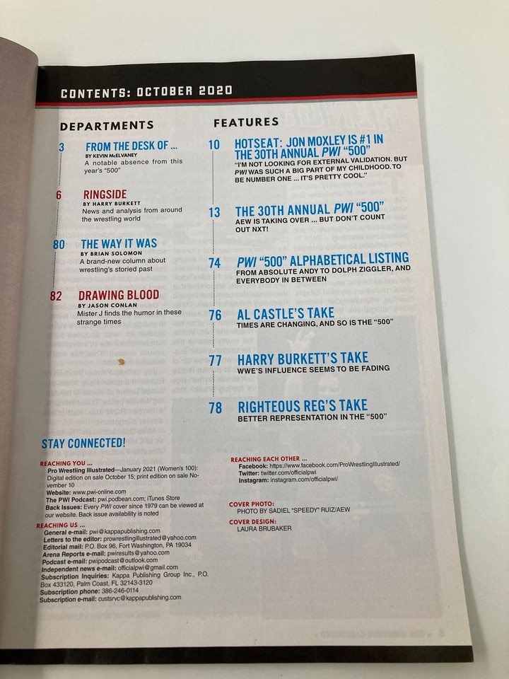 Pro Wrestling Illustrated Magazine October 2020 John Moxley is #1 No ...
