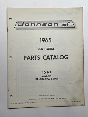 1965 Johnson (Sea Horse 40 HP Models) Boat Motor Parts Catalog #380577 ...
