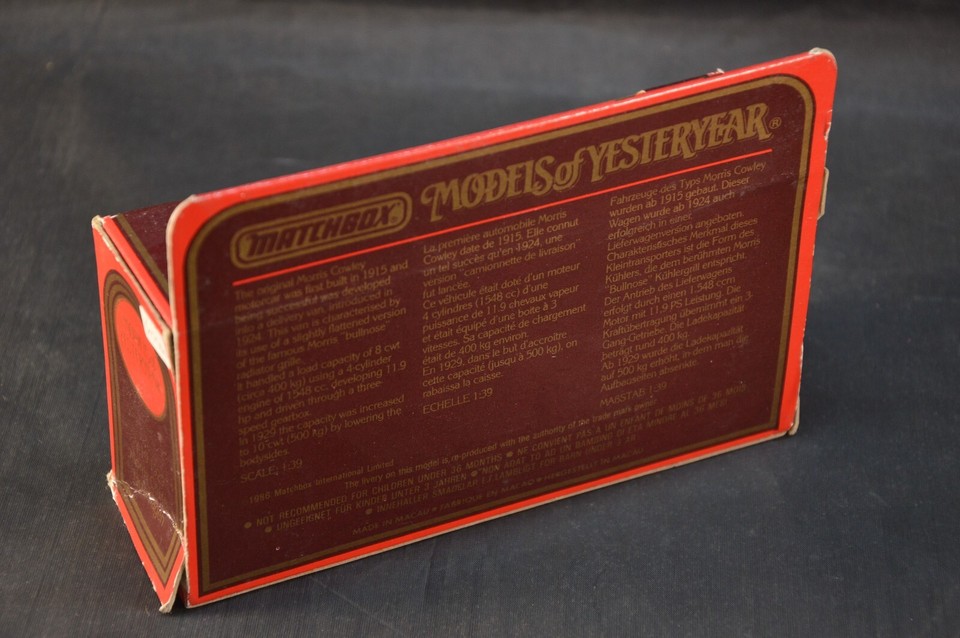 Matchbox 1986 Models Of Yesteryear 1929 Morris Cowley Van Échelle 1/39 ...