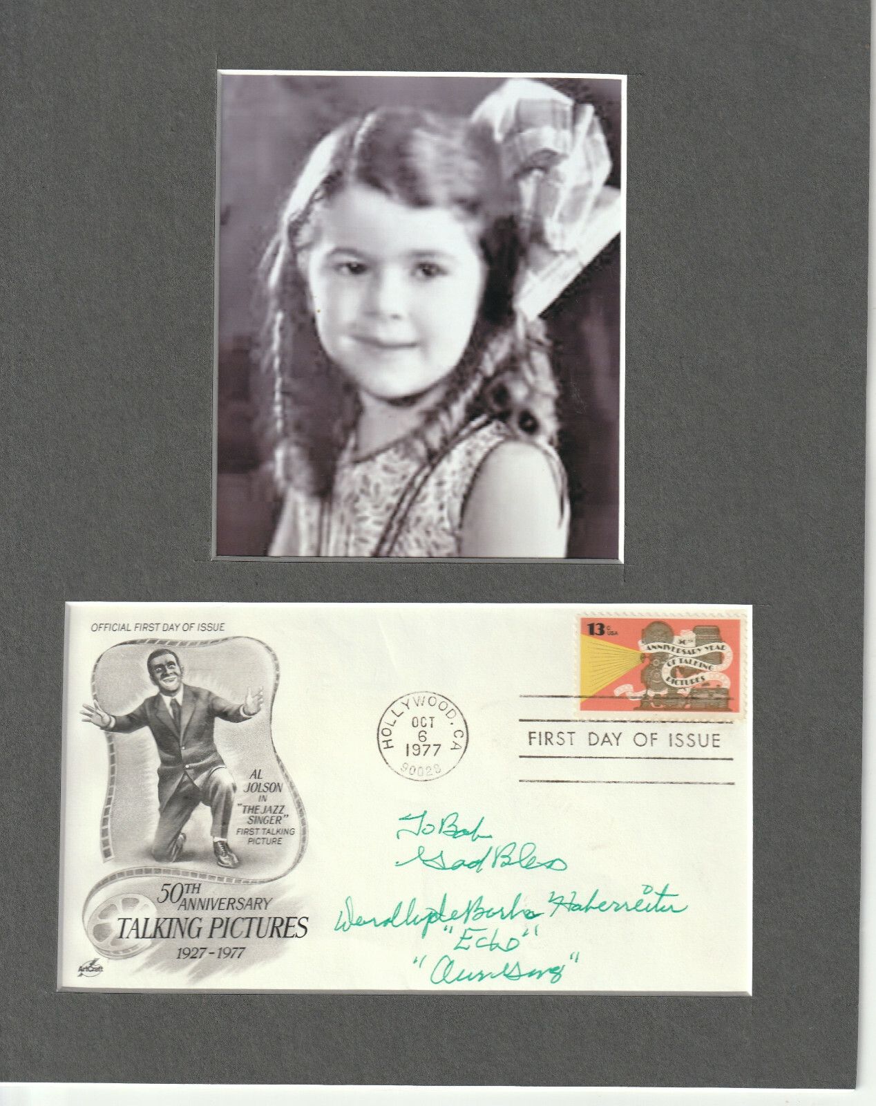 Dorothy DeBorba Haberreiter signed matted 8x10 to Bob COA 9/18 First ...