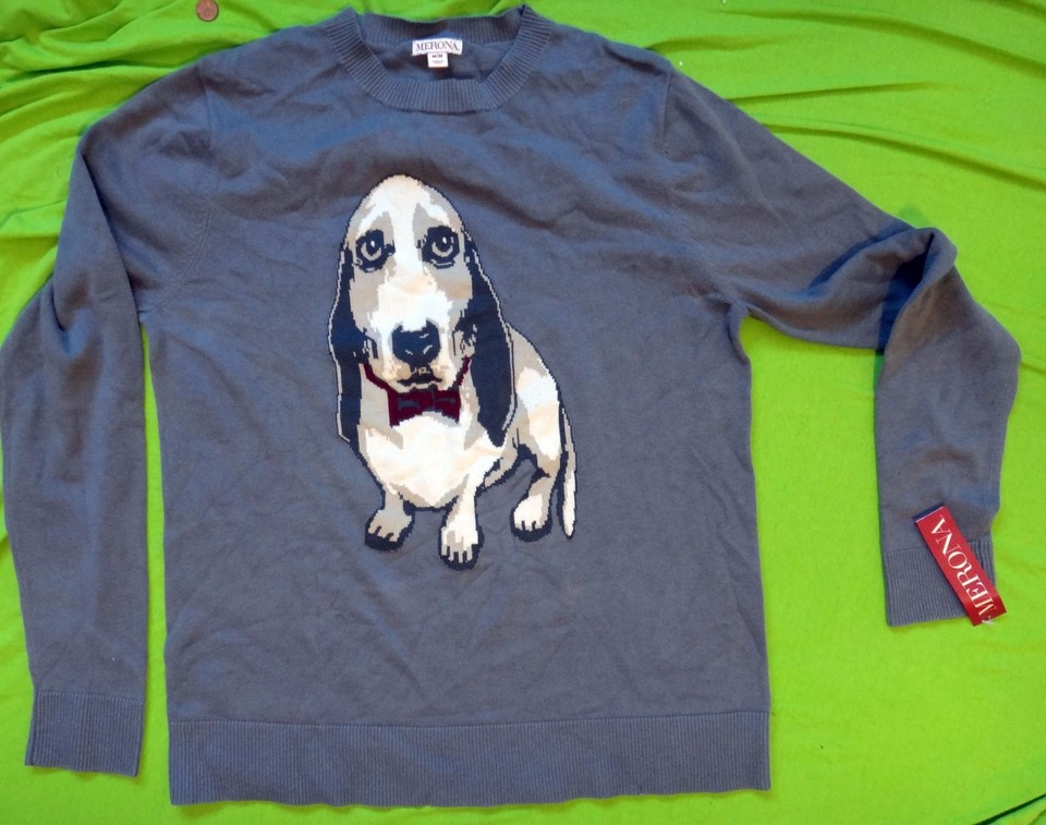 Basset Hound knit sweater m embroidered patch dog beagle art picture ...