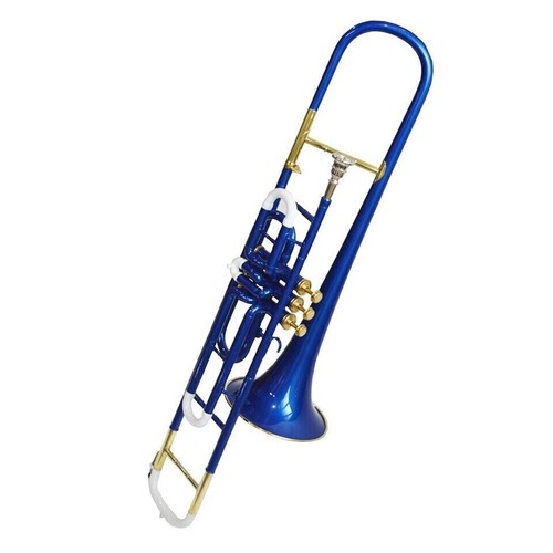 TRUMBONE BLUE WHITE BRASS FINISH! Bb FLAT VALVE TRUMBONE FREE CASE ...