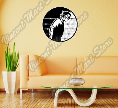 Prisoner Blindfolded Barbed Wire Jail Wall Sticker Room Interior Decor ...