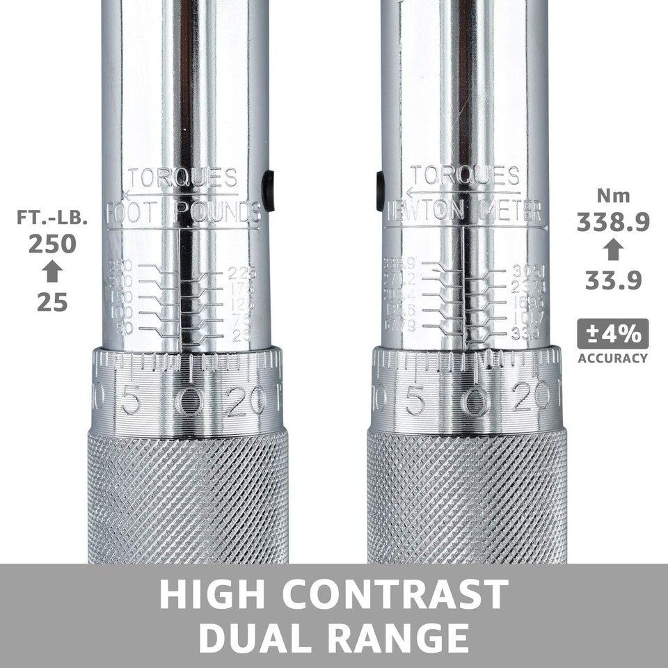 1/2" Drive Click Torque Wrench – 25-250 ft-lb, Heavy-Duty Precision ...