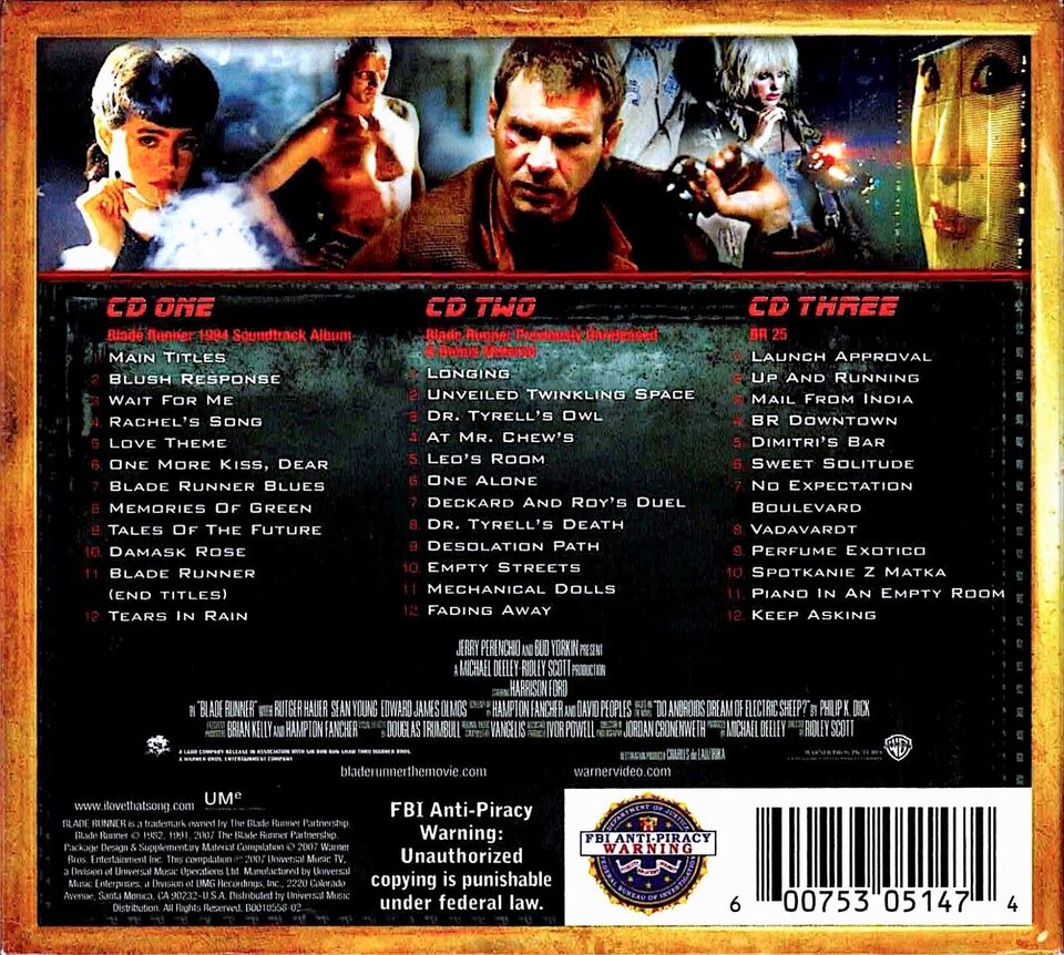 Vangelis: Blade Runner Trilogy 25th Anniversary (Remastered) 3CD-New ...