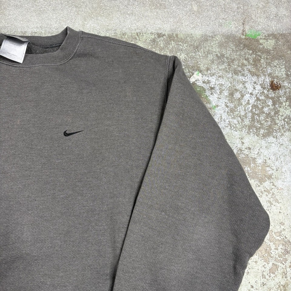 Vintage Nike Sweatshirt Cream Men’s Size Large Gray Black Mini Swoosh ...