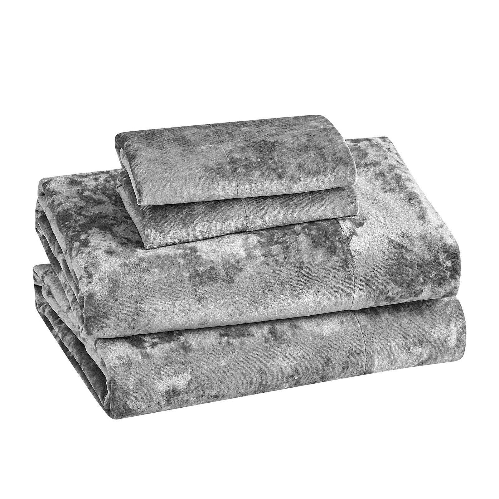 Distressed Velvet Sheet Set, 4 Pieces Grey Queen, Ultra Soft, Warm | eBay