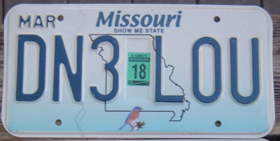 MISSOURI 2018 Bluebird license plate DN 3 LOU Lou Louis Luigi Louie | eBay