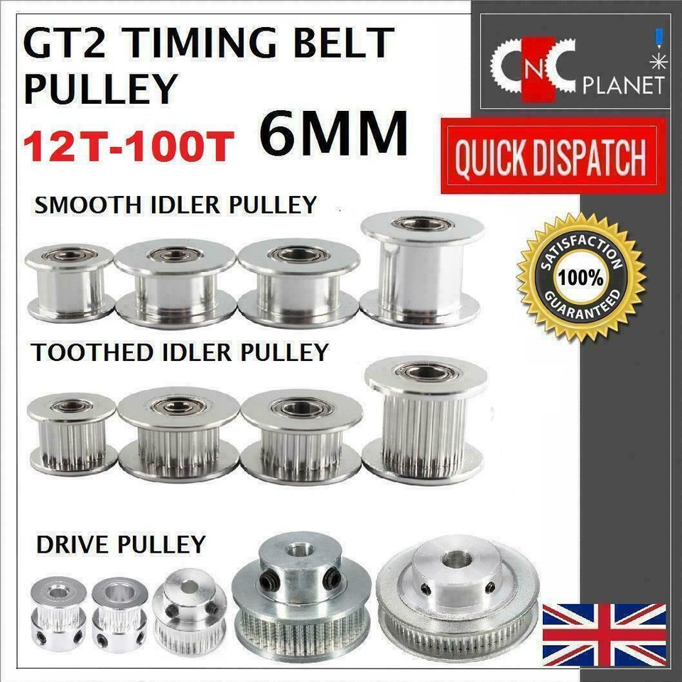 GT2 6mm Timing Belt Smooth Tooth Idler Drive Pulley 16 20 30 36 40 60 ...