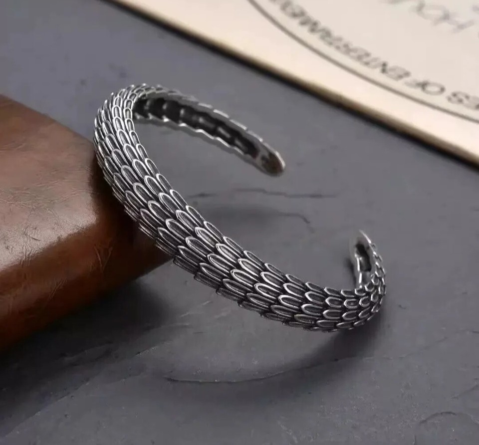 Mens Viking Cuff Bracelet Bangle Viking Dragon Scale Design Punk Biker ...