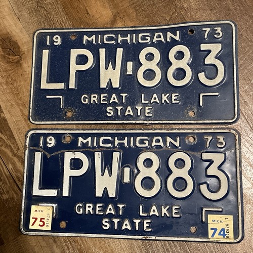 Vintage Michigan 1973 License Plate - Great Lake State Set LPW 883 ...