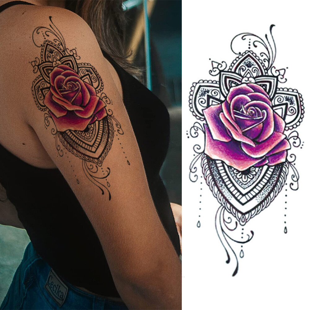 Half Arm Tattoo Sticker Stylish 3D Waterproof Tattoo Flowers for Men ...