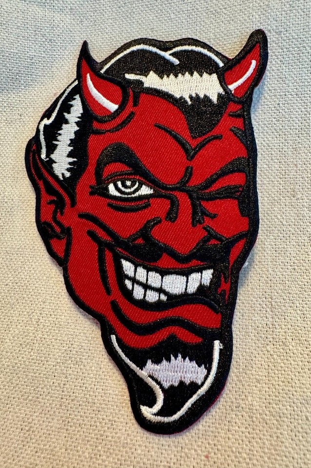 RED DEVIL EMBROIDERED PATCH SATANIC EVIL LUCIFER SATAN IRON-ON SKULL ...