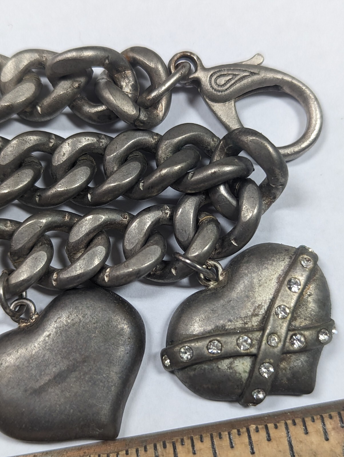 Vintage Karl Lagerfeld Silver Toned Heavy Charm Bracelet Chanel Hearts ...