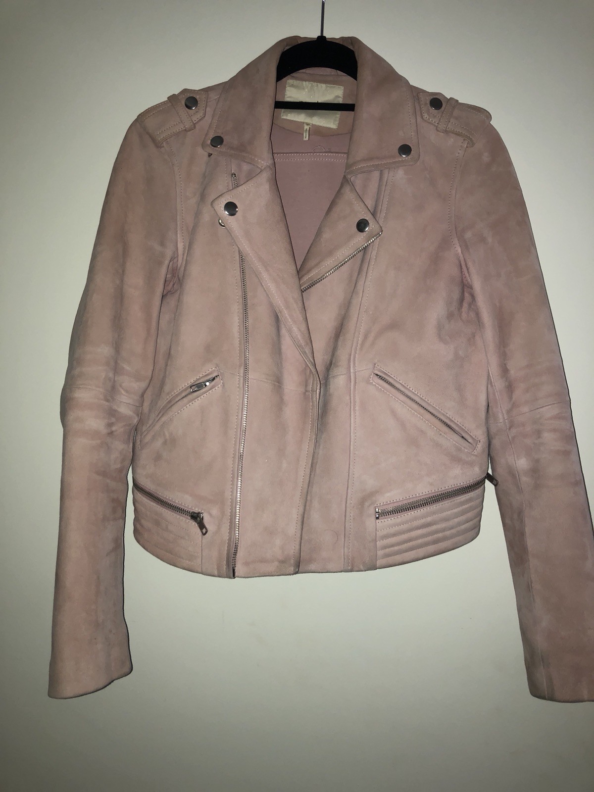 MAJE ladies Basalt Suede Biker Jacket Sz 40- Pale Pink - | eBay