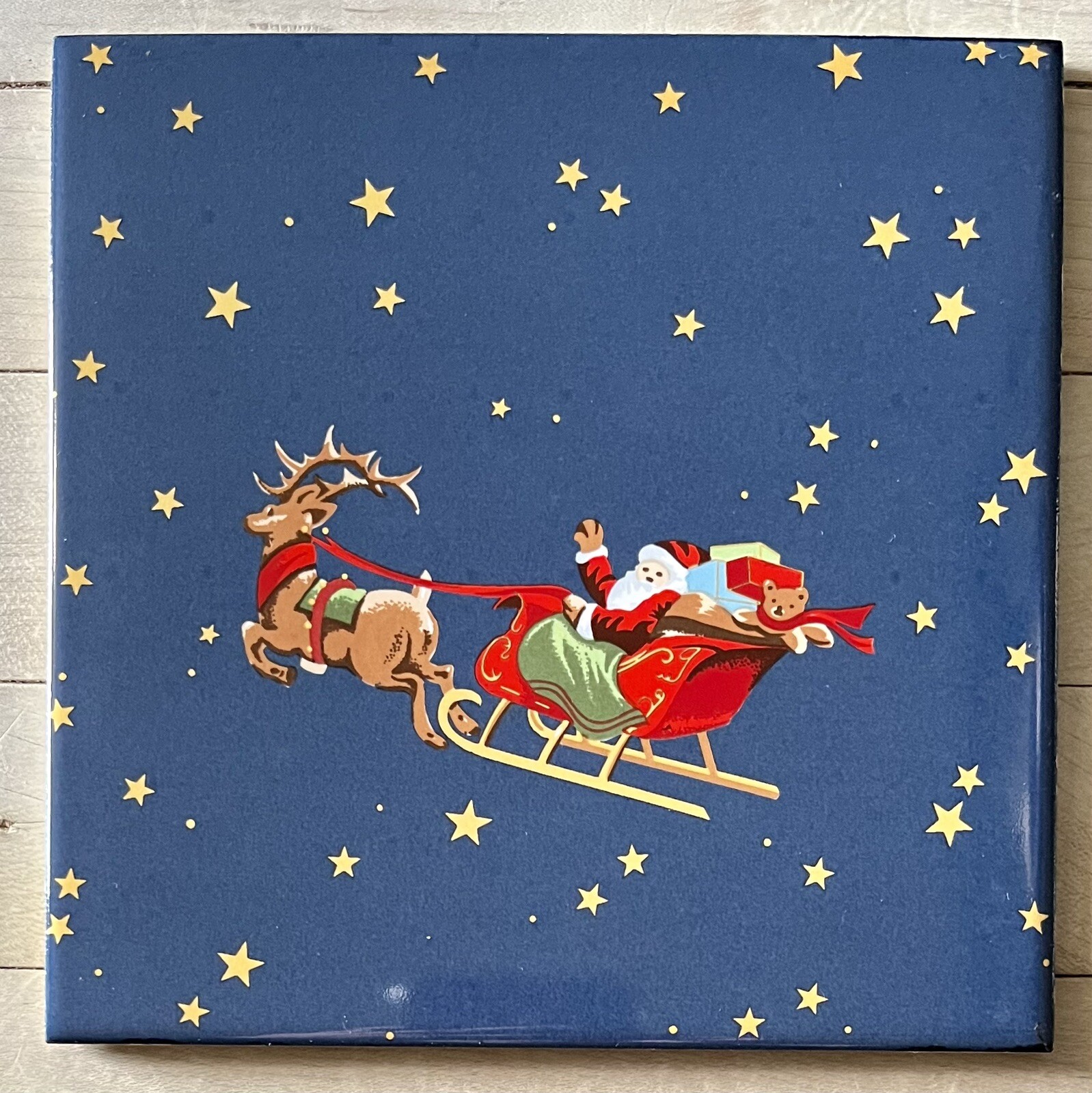 Ceramic Tile 6x6 Inch Hot Plate Trivet Christmas Santa In Sleigh ...