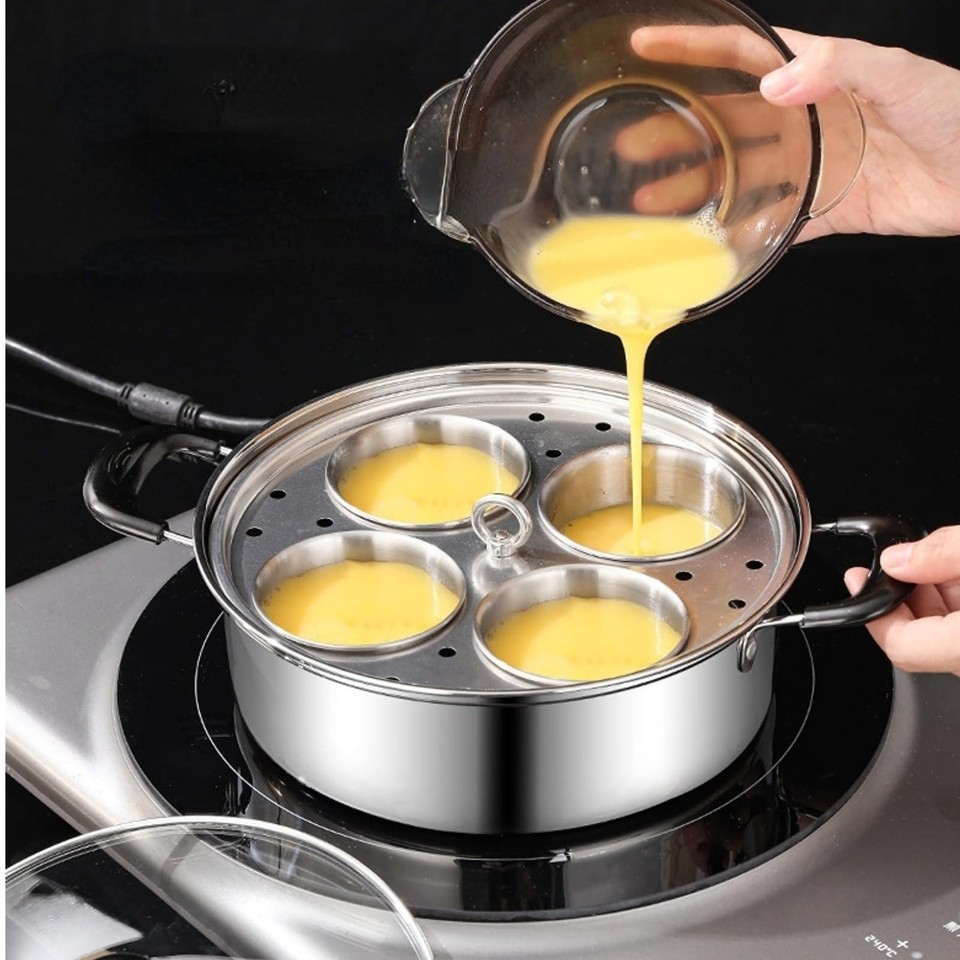 Egg Poacher Pan, Poached Egg Pan Stainless Steel Egg Pan with 4 Cups ...