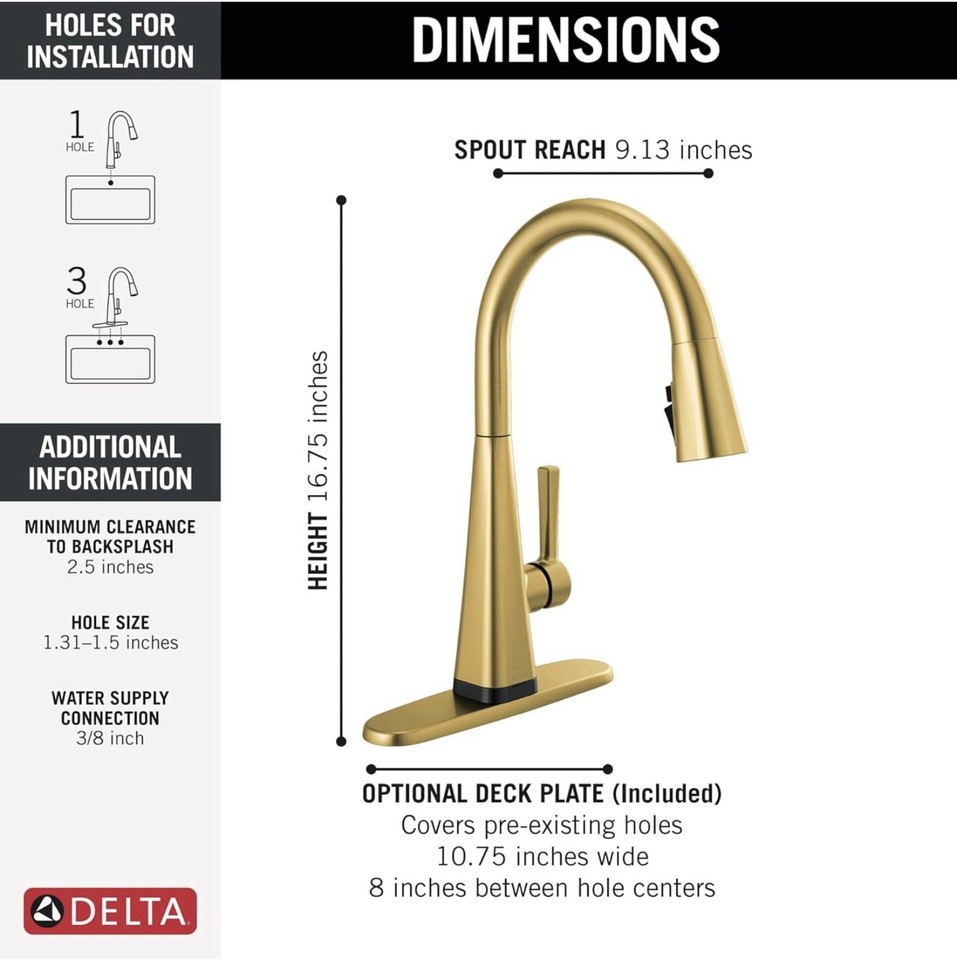 Delta 19802TLZ-DST Lenta 1.8 GPM 1 Hole Pull Down Touchless - Brushed ...