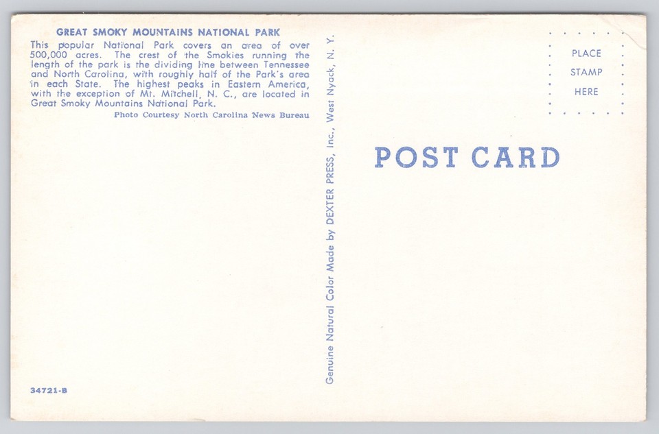 Vintage Great Smoky Mountains National Park Photochrome Postcard by ...