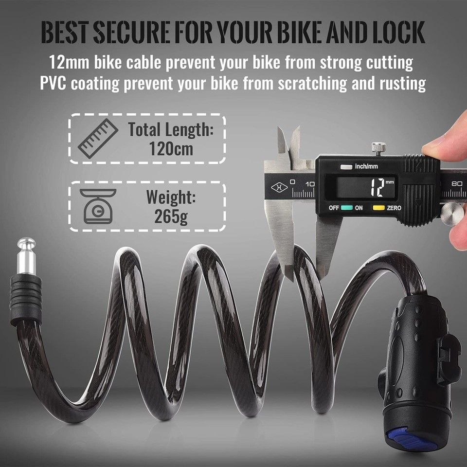 1.2m 2 Keys Bicycle Lock Bike Cable Locks Motorcycle Lock Mounting ...