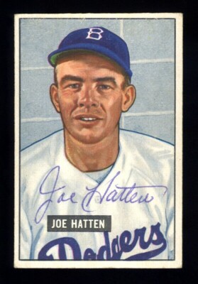 1951 BOWMAN BASEBALL CARD #190 JOE HATTEN HQ AUTOGRAPHED SIGNED ...