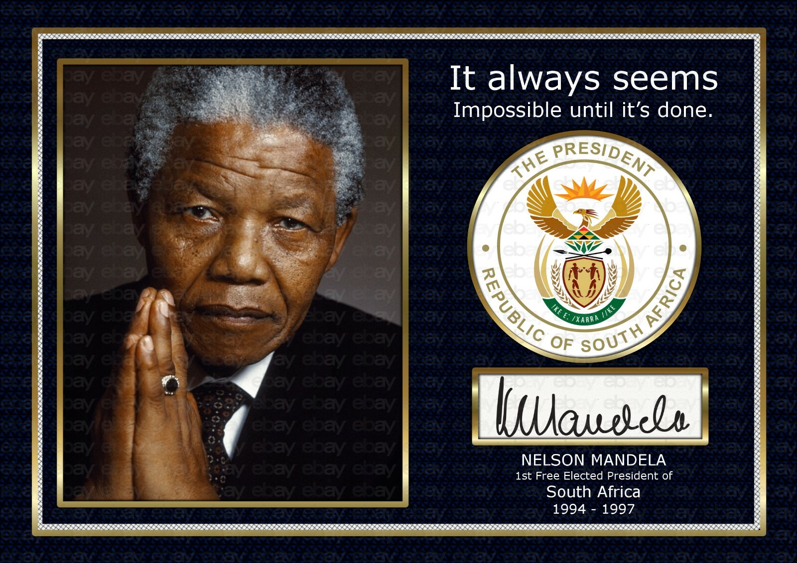 Nelson Mandela South African President - ORIGINAL A4 Signed PRINT ...