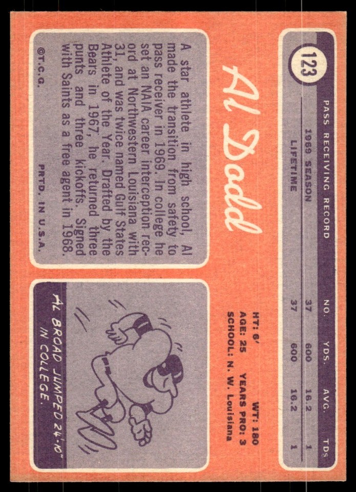 1970 TOPPS AL DODD RC NEW ORLEANS SAINTS #123B | eBay