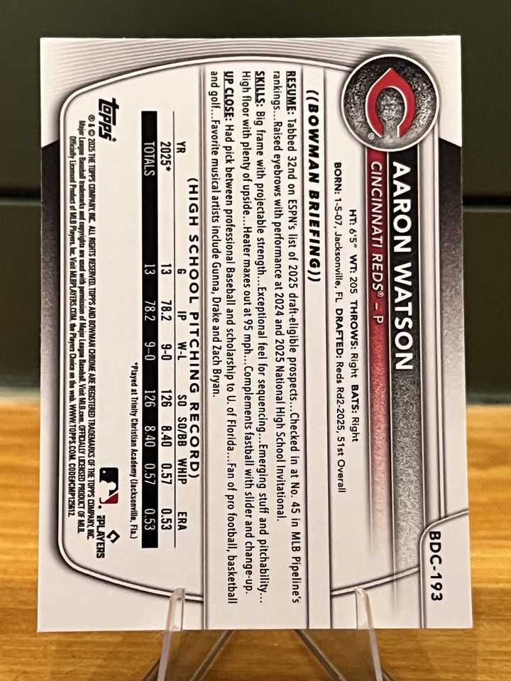 2025 Bowman Draft Chrome Aaron Watson (RC) #BDC-193 Laser Refractor 1st ...