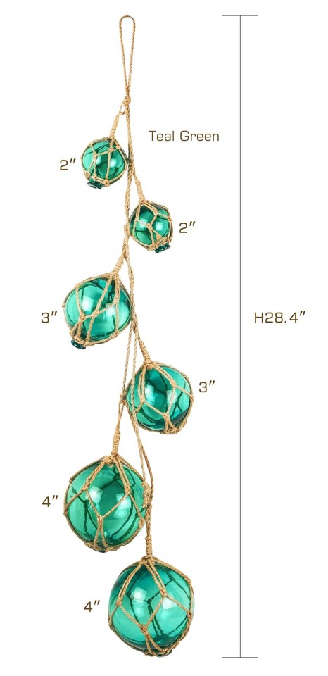 SAILINGSTORY Glass Fishing Float Buoy String of 6 Green Balls Nautical ...