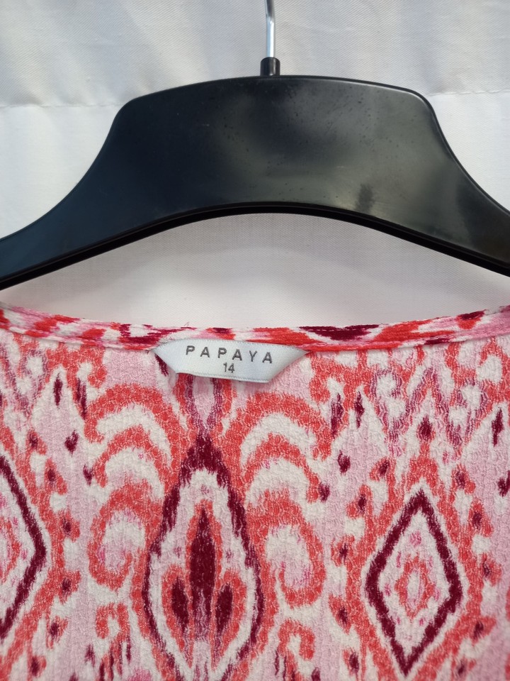 ️ Papaya Pink White Patterned Cross Front Top Size 14 Vgc | eBay UK