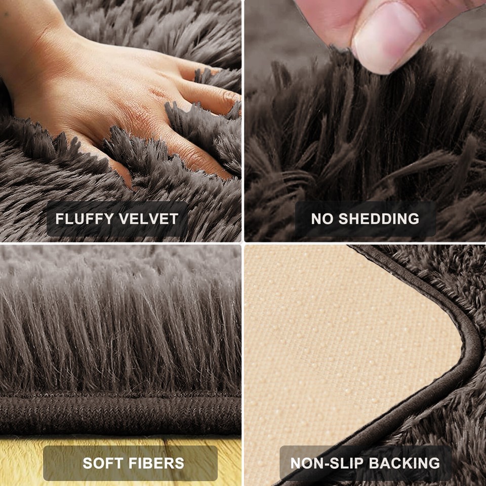 Shaggy Fluffy Area Rug Anti Skid Living Room Bedroom Carpet Ultra Soft ...