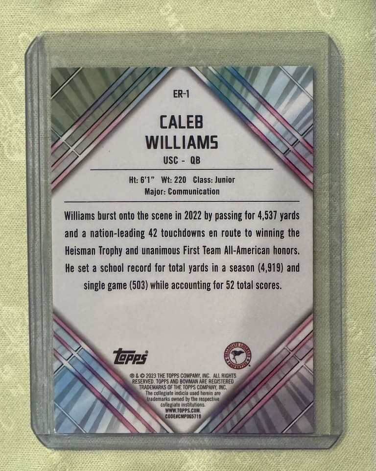 CALEB WILLIAMS 2023 Bowman Chrome U Unexpected Delights Early Risers # ...