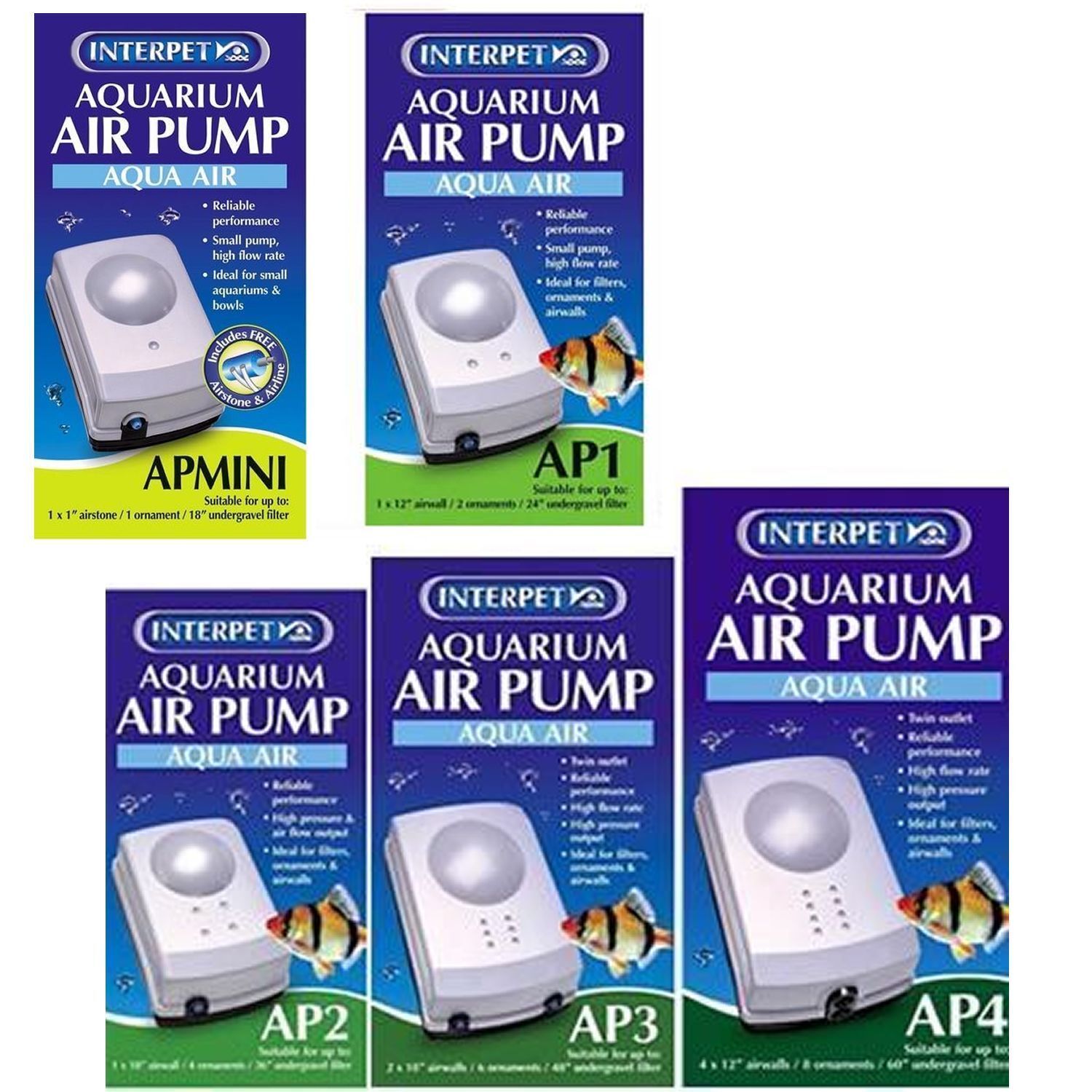 Interpet Aquarium Air Pump - APMini AP1 AP2 AP3 AP4 Fish Tank Aeration ...