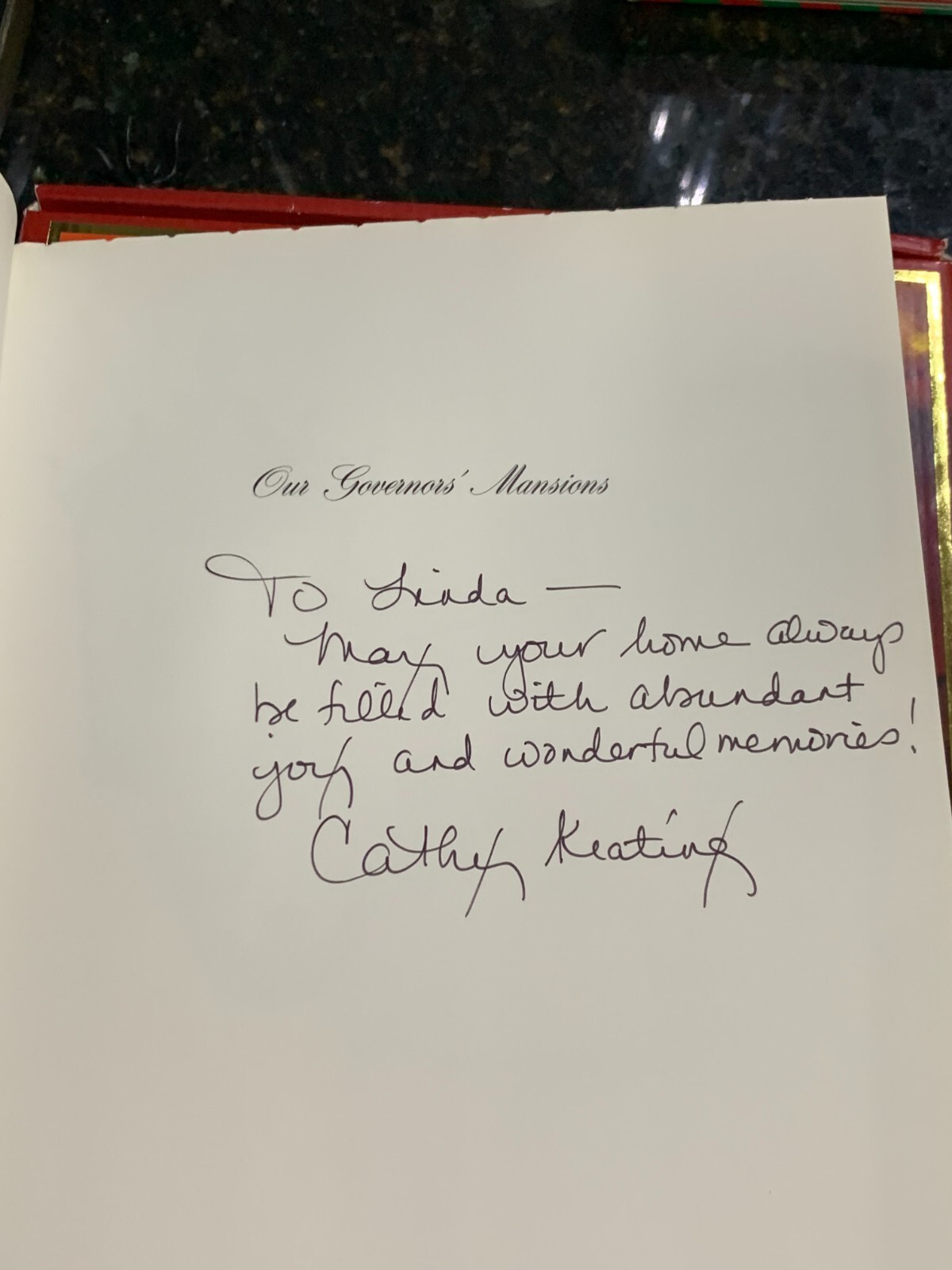 Our Governors' Mansions 1st Edition. Signed, inscribed by Cathy Keating ...
