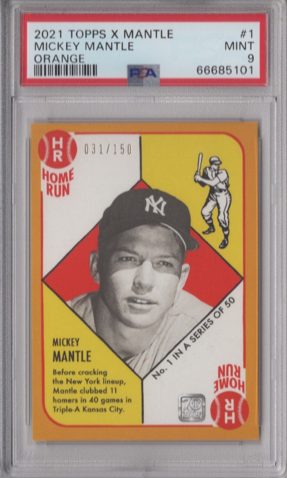 Mickey Mantle 2021 Topps X Mantle PSA 9 Mint Graded Card #1 1951 Orange ...