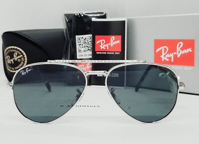 Ray Ban NEW AVIATOR silver/blue RB3625 003/R5 55 sunglasses NEW IN BOX ...