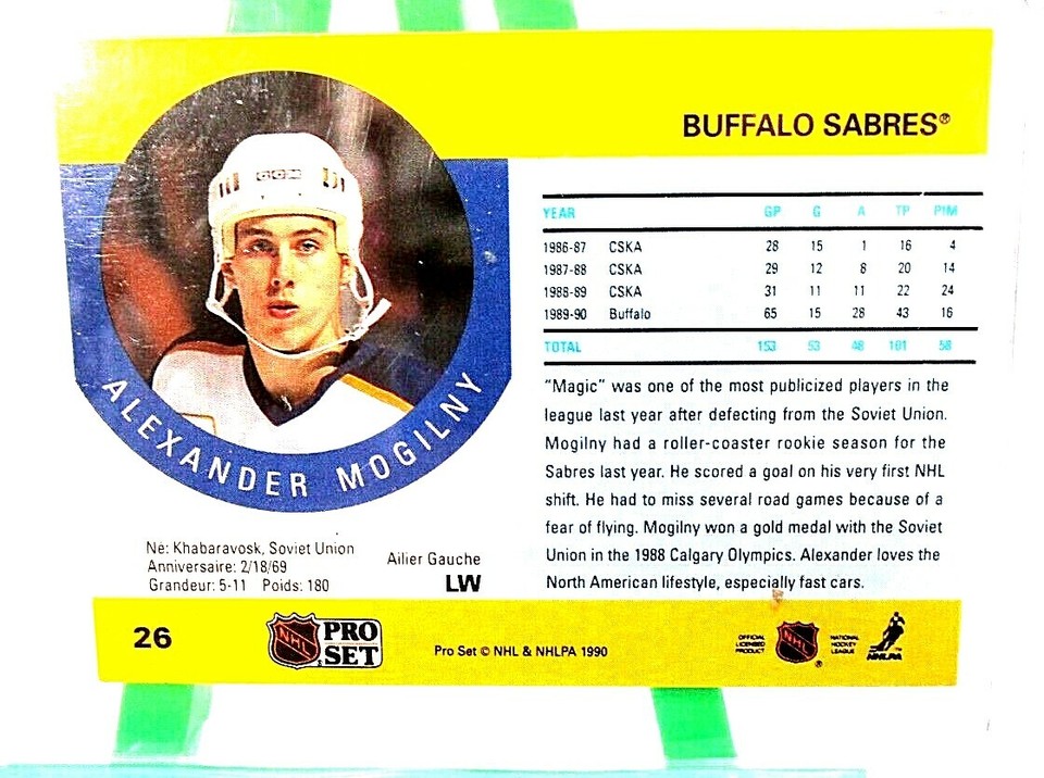 1990 NHL Pro Set Alexander Mogilny Rookie Card # 26 -NHL-Hockey Buffalo ...