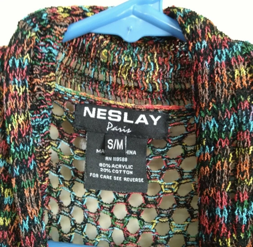 Neslay Paris Women's Size S/M Tie in the front Open Weave Sweater EUC ...